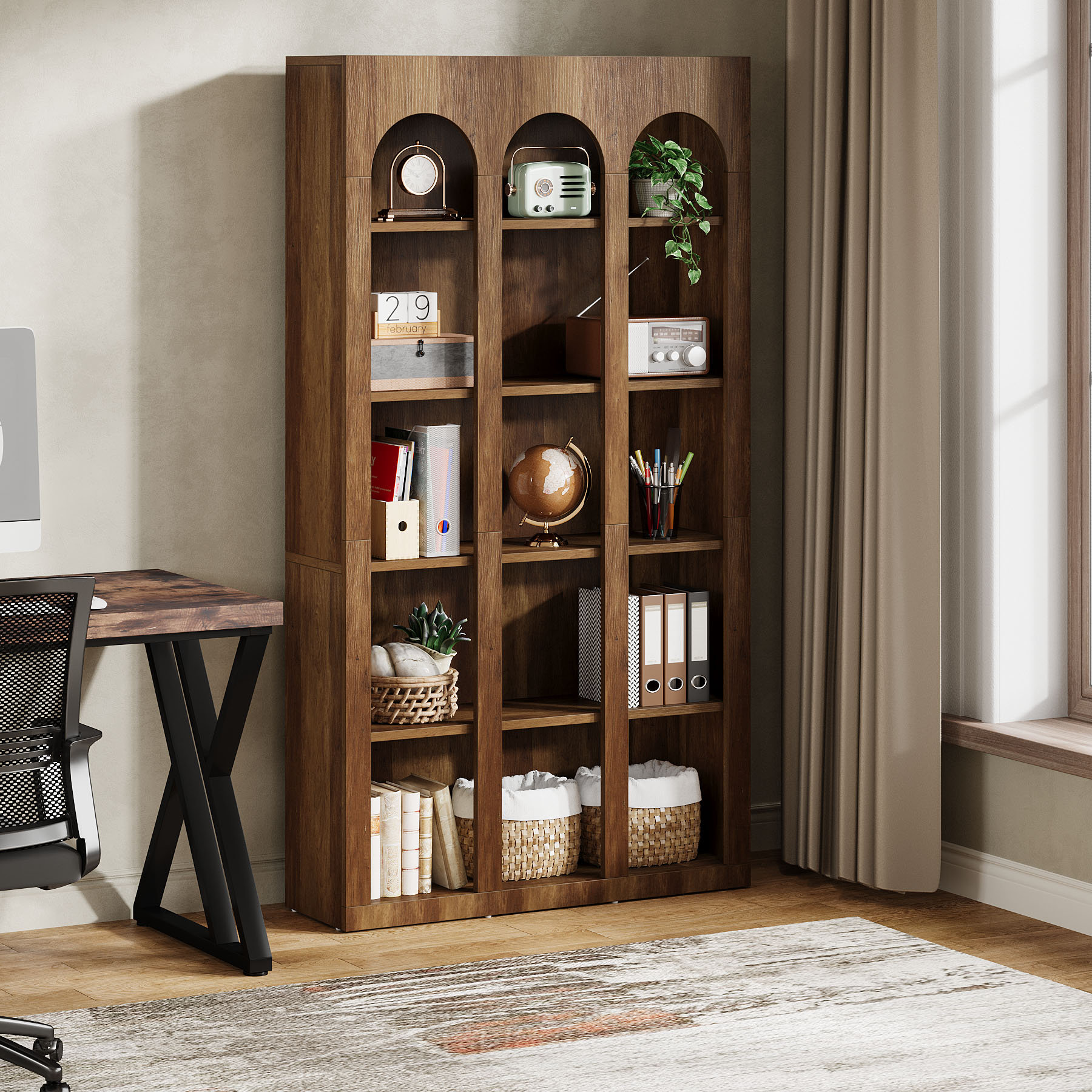 Wide wooden bookshelf store